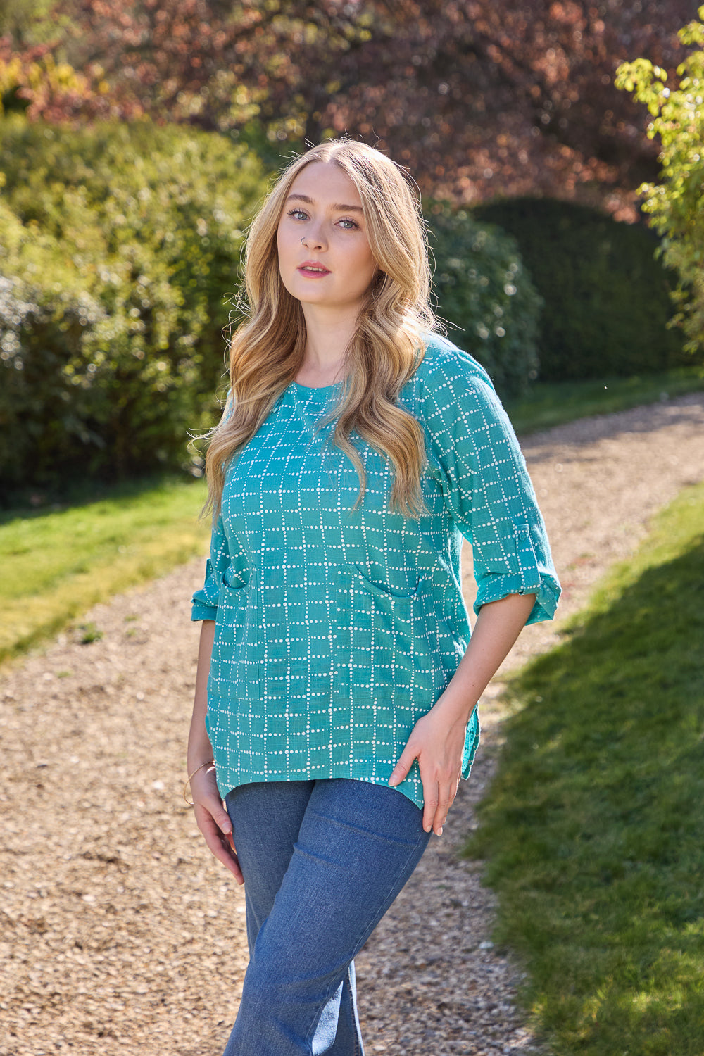 Dotted Check Print Top